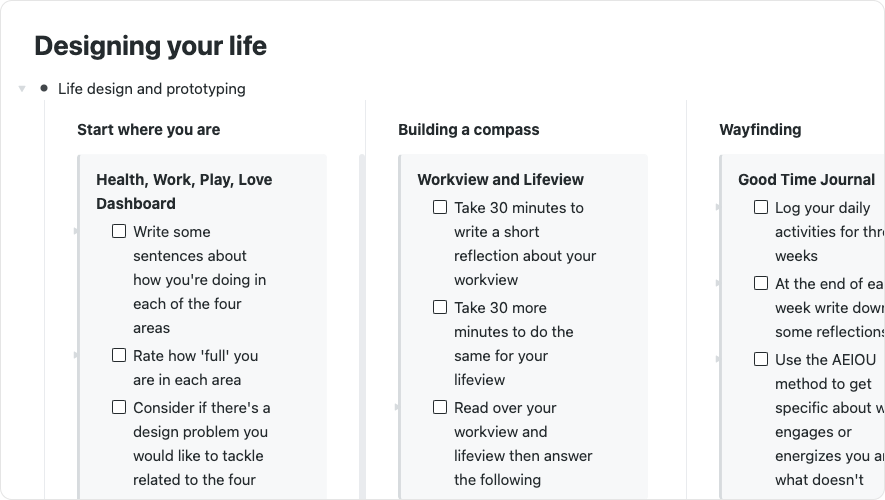 Workflowy template - Designing your life